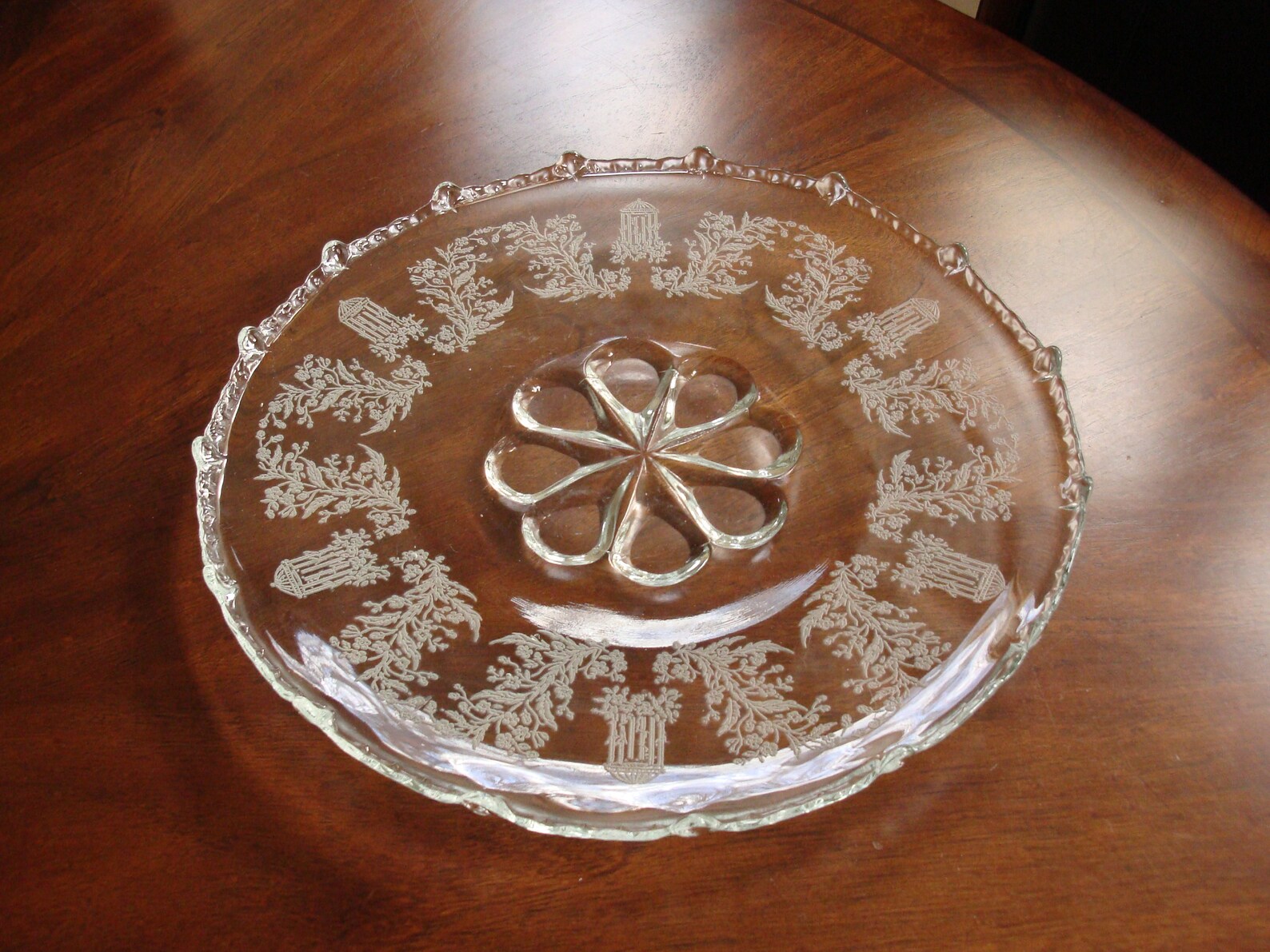 Paden City GAZEBO Etched 14-1/2 Inch Art Deco Crystal Cake Stand! - Etsy