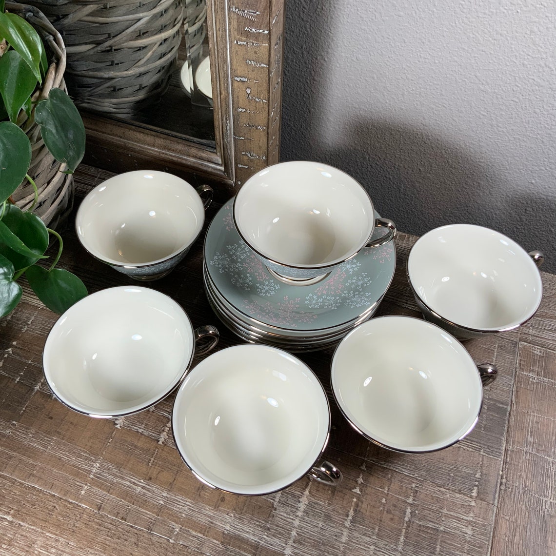 Six 6 Castleton China LACE Cups and Saucers Pink and White - Etsy