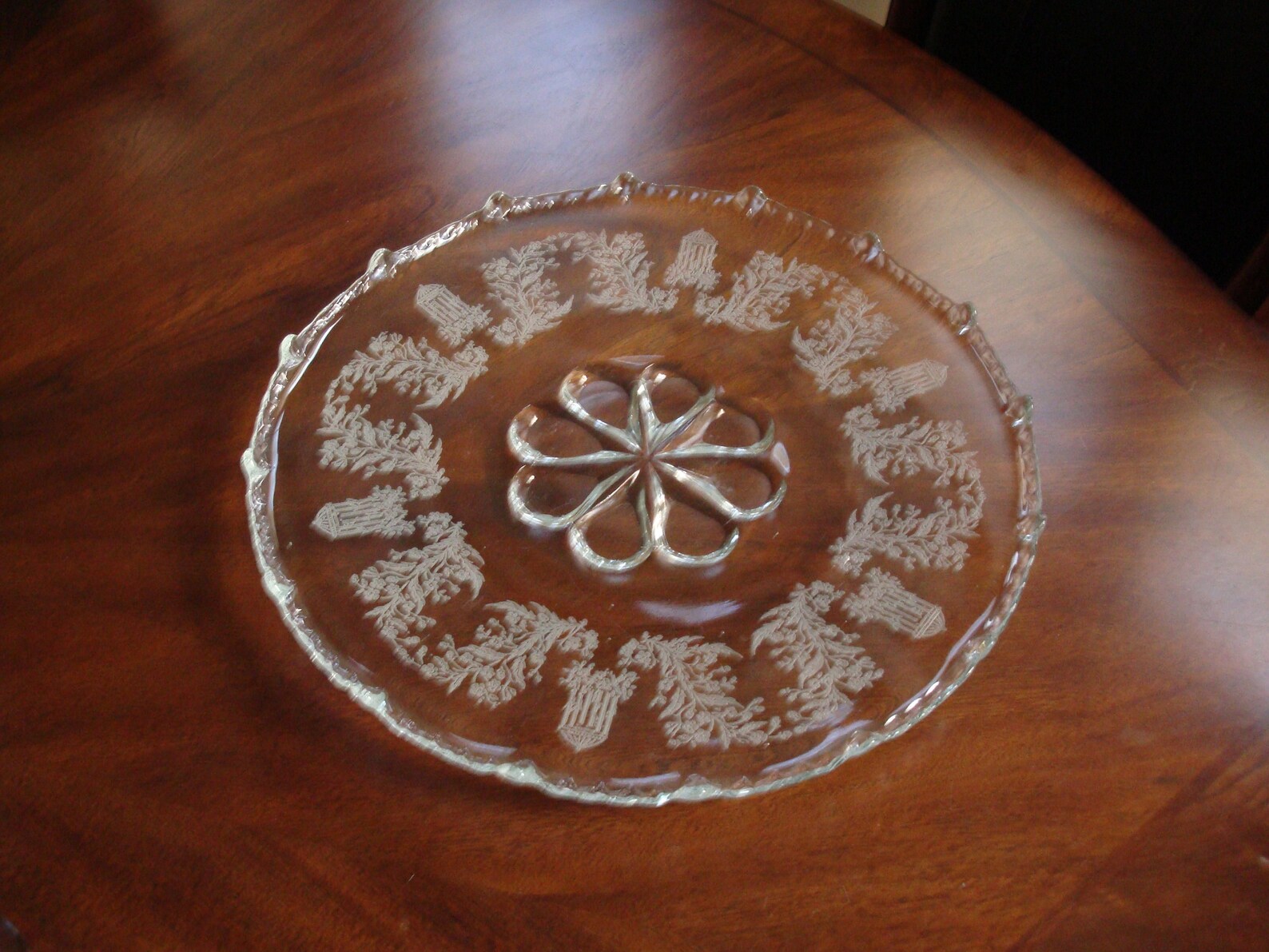 Paden City GAZEBO Etched 14-1/2 Inch Art Deco Crystal Cake Stand! - Etsy