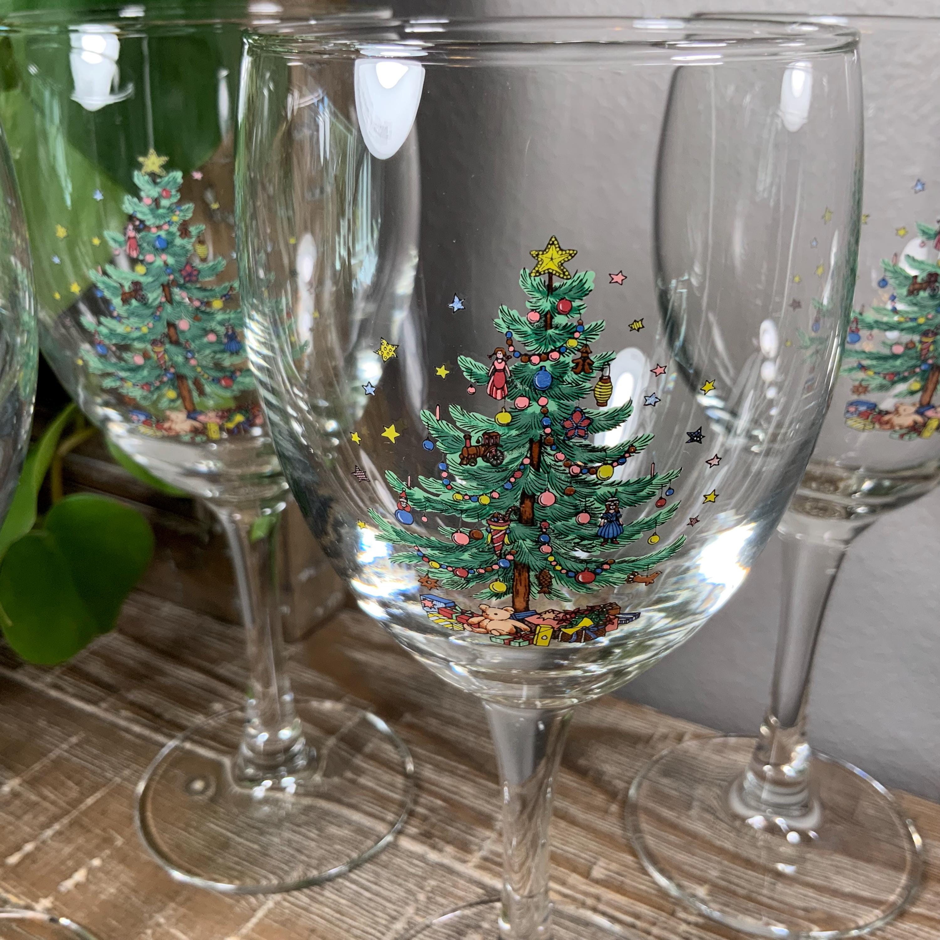Four (4) Nikko HAPPY HOLIDAYS Christmas Tree Wine Goblets - Vintage ...