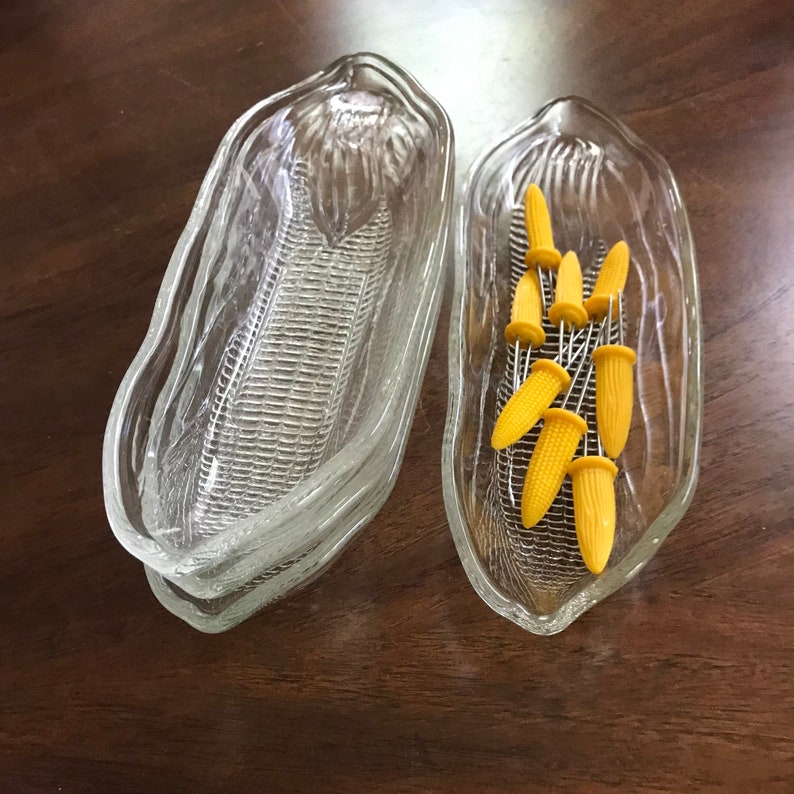 Clear Glass Embossed Sweet Corn Boats With Yellow Plastic - Etsy