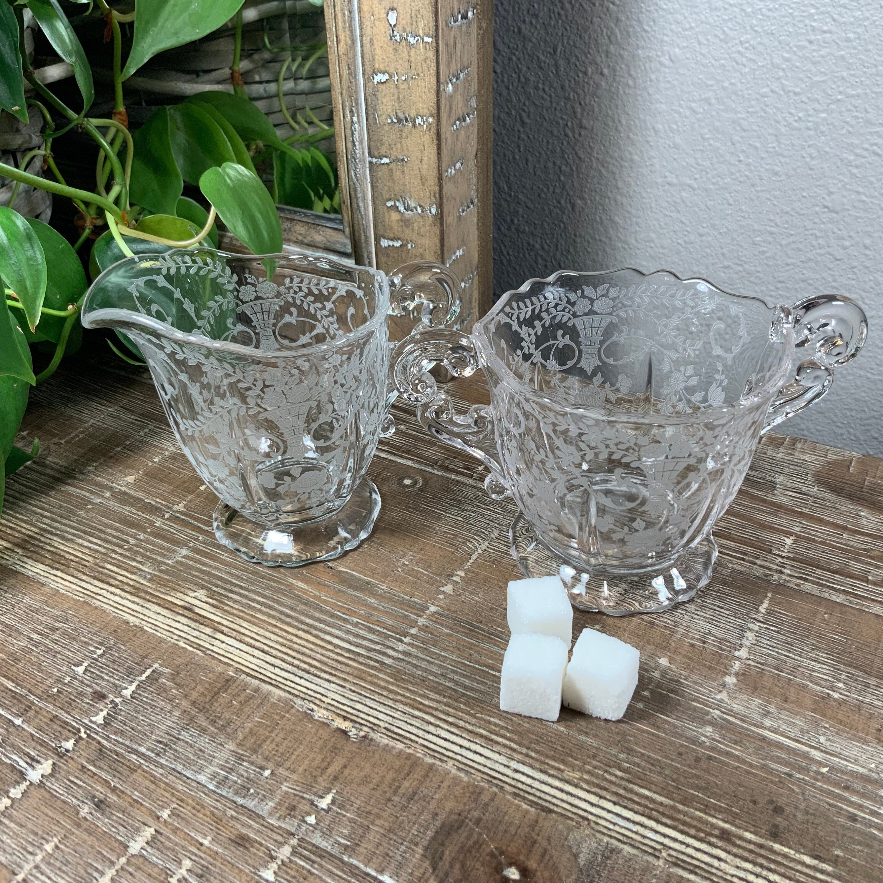 Cambridge PORTIA Clear Footed Open Sugar and Creamer Set - Blank 3400 / ...