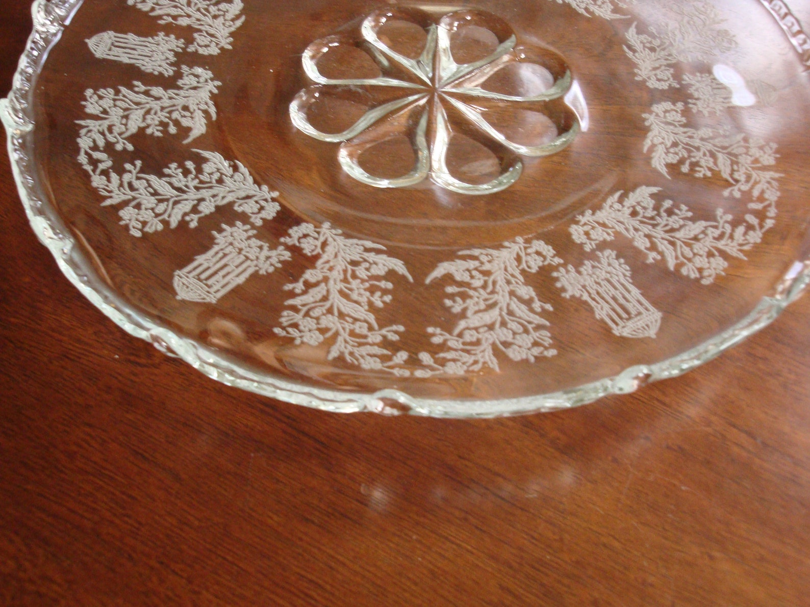 Paden City GAZEBO Etched 14-1/2 Inch Art Deco Crystal Cake Stand! - Etsy