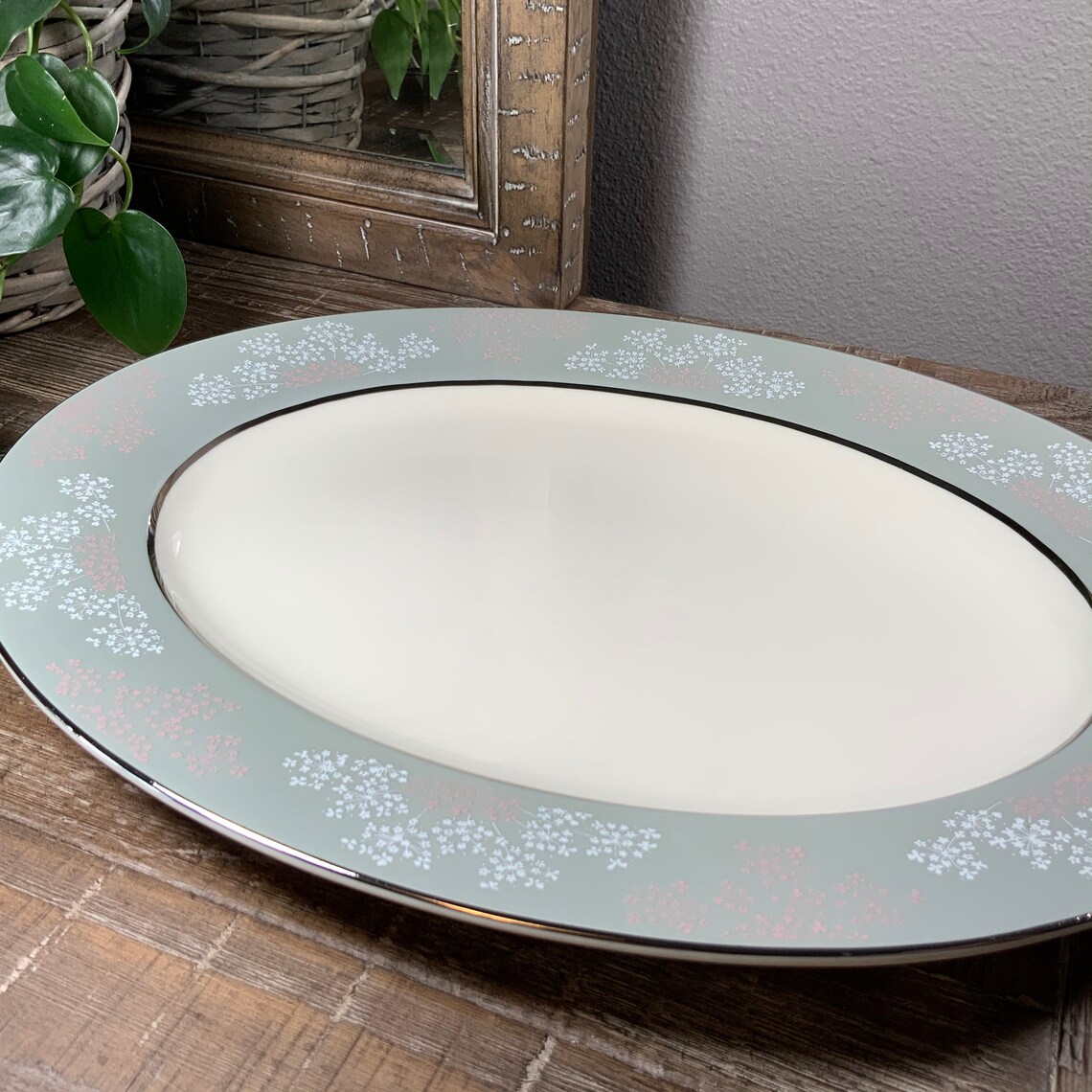 Castleton China LACE 15 Oval Platter Pink and White Floral | Etsy