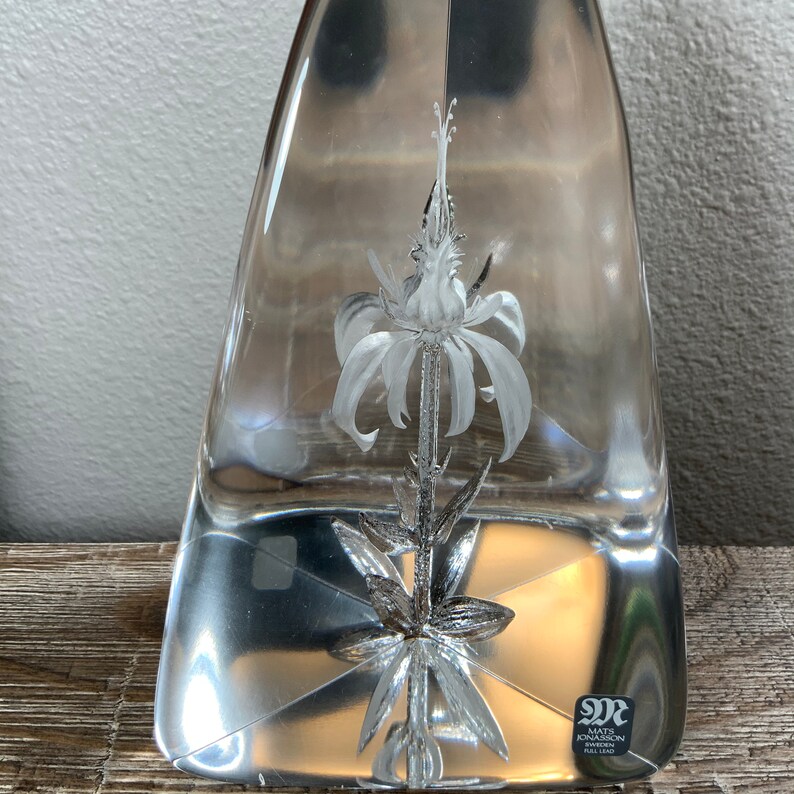 Mats Jonasson Flower Signed Art Glass Sculpture Paperweight Etsy