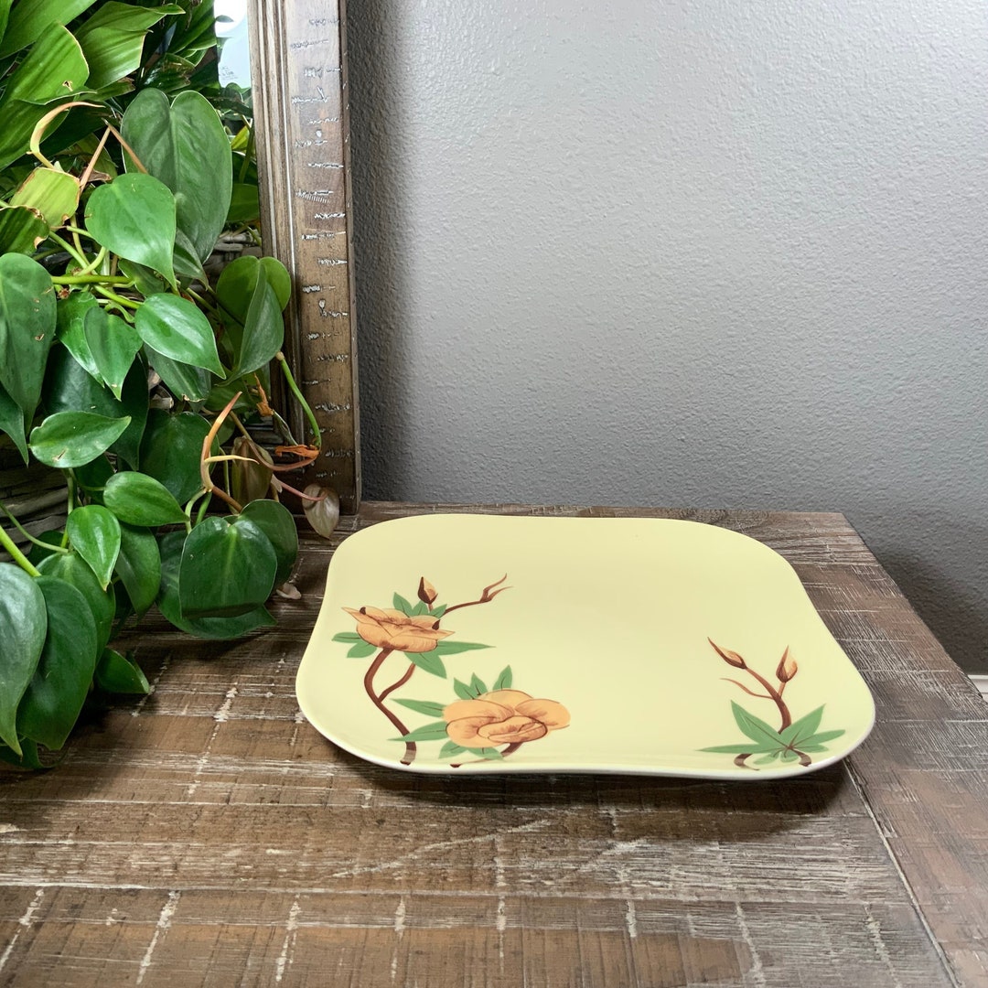 Six (6) Weil Ware ROSE YELLOW Square Dinner Plates (6) - Hand Painted ...