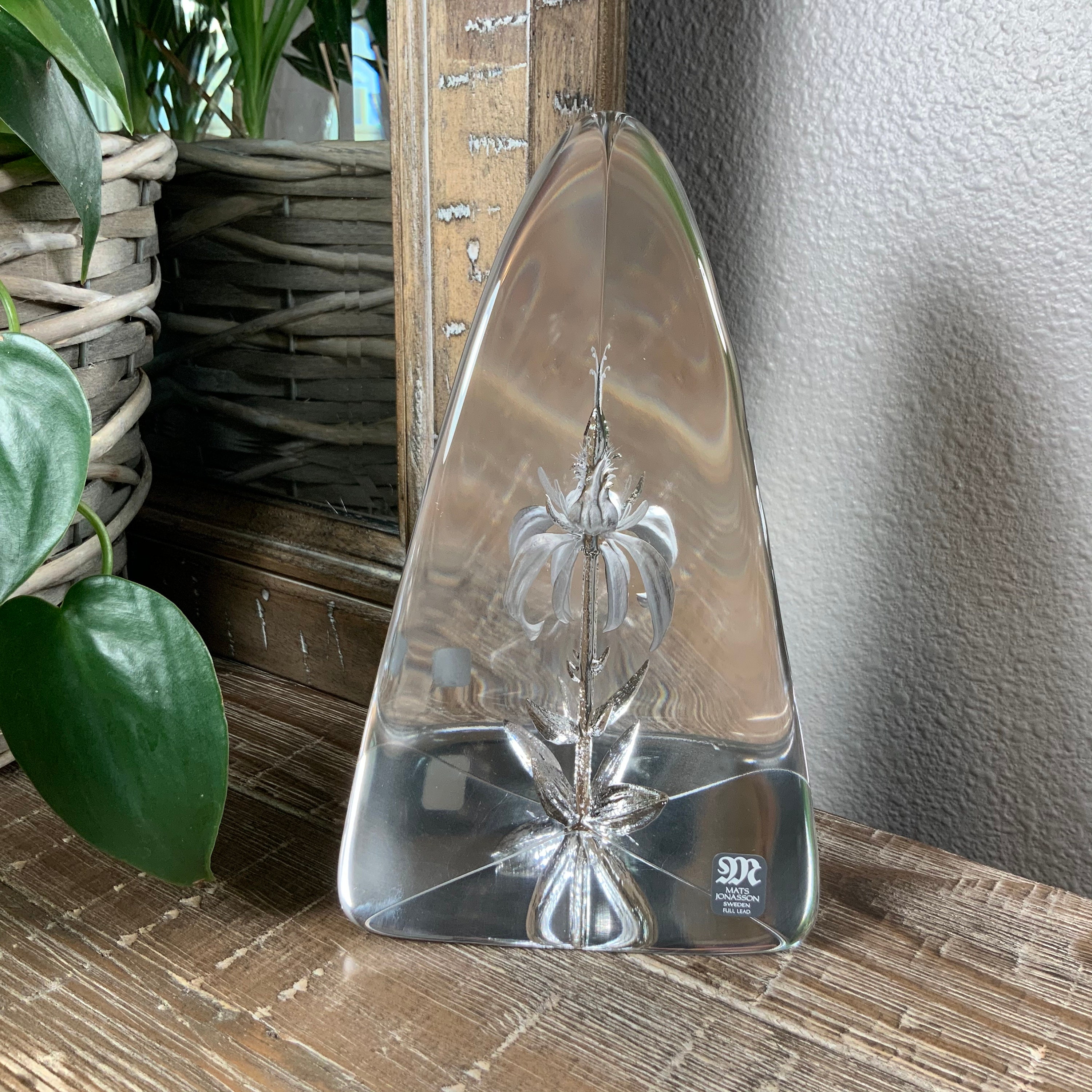 Mats Jonasson Flower Signed Art Glass Sculpture Paperweight Etsy