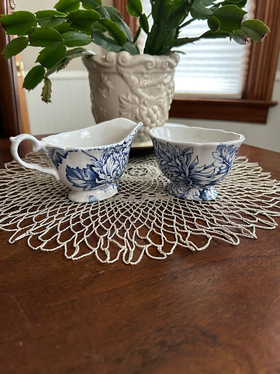 James Kent Old Foley CHRYSANTHEMUM BLUE Mini Cream Jug and Open Sugar ...