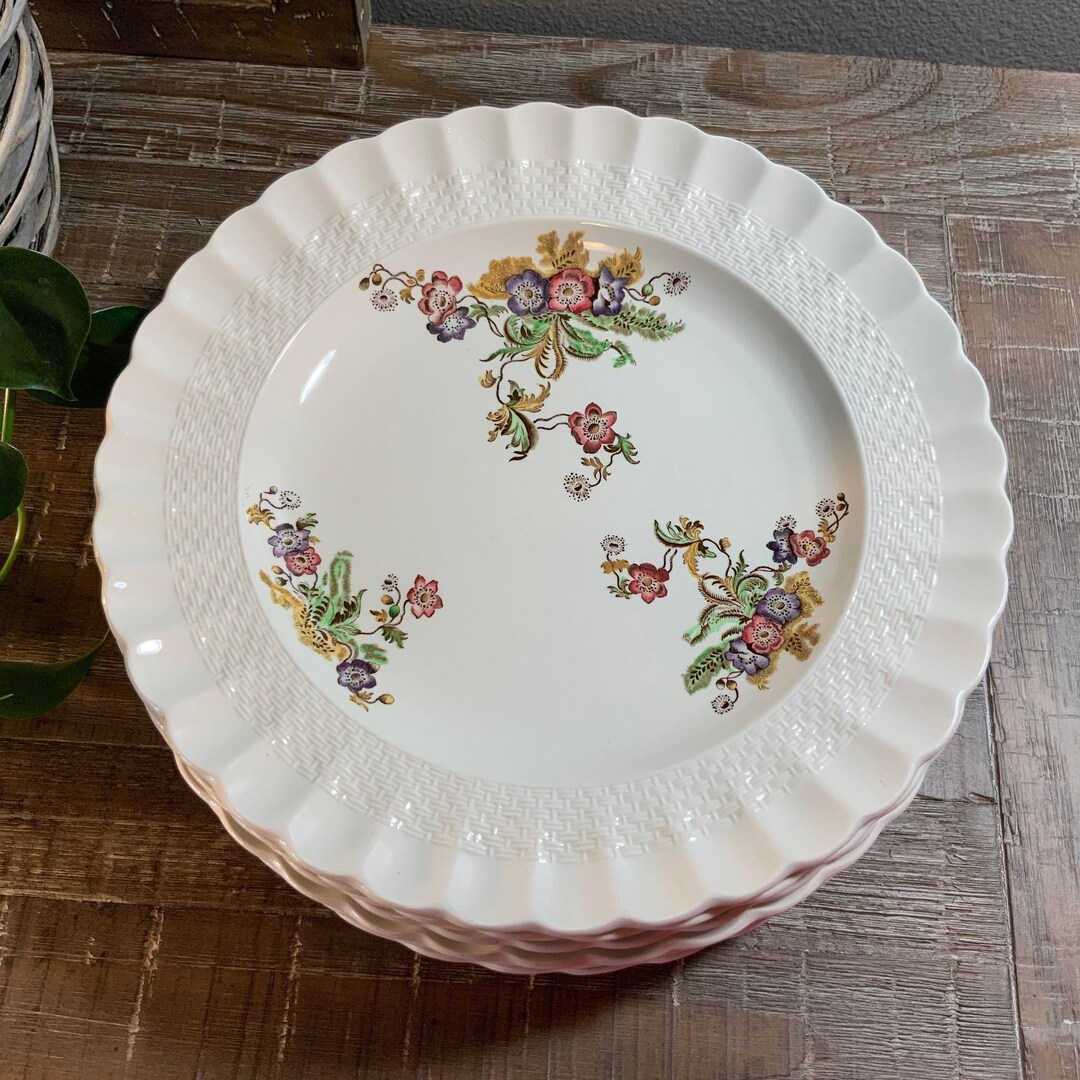 Four 4 Copeland Spode WICKER LANE 10 Dinner Plates England Basket Weave ...