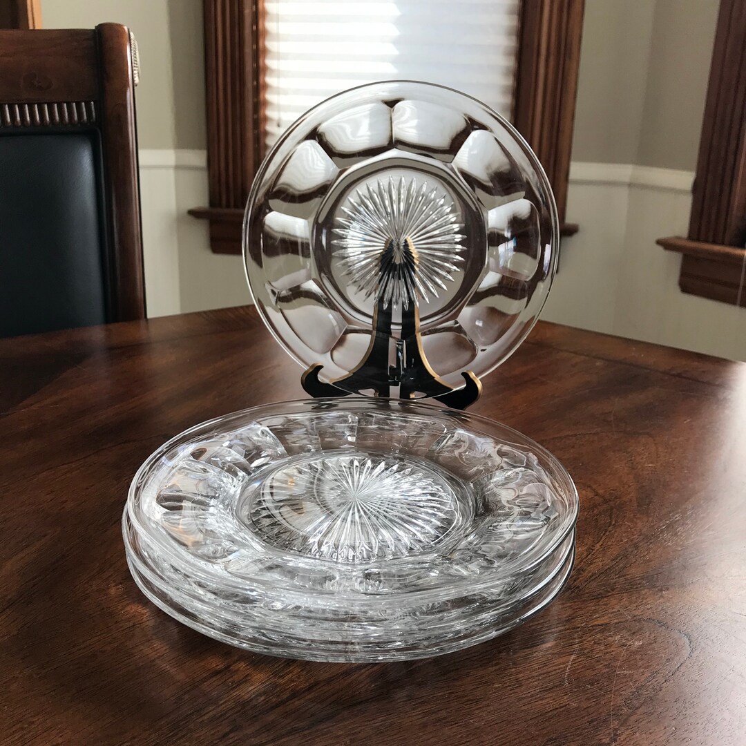 Four (4) Heisey COLONIAL PURITAN #341 Pressed Crystal 8-1/2 Inch Plates ...