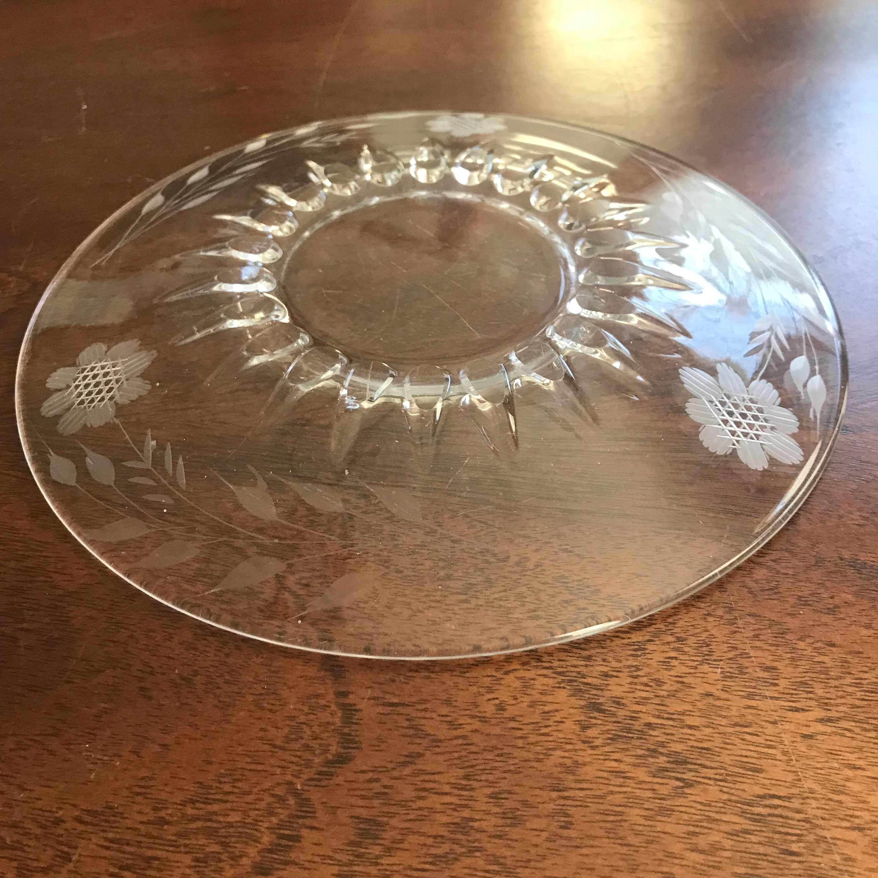 Four (4) Cornflower Cut on New Martinsville JANICE Blank Crystal Salad ...