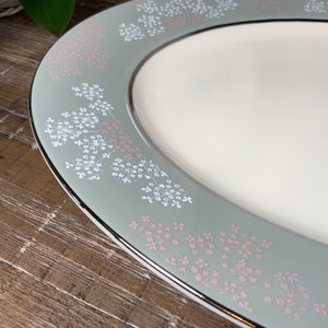 Castleton China LACE 15” Oval Platter - Pink and White Floral on Gray ...