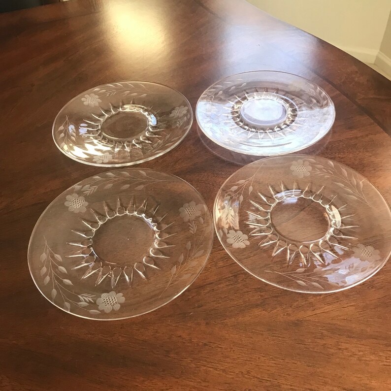 Four (4) Cornflower Cut on New Martinsville JANICE Blank Crystal Salad ...