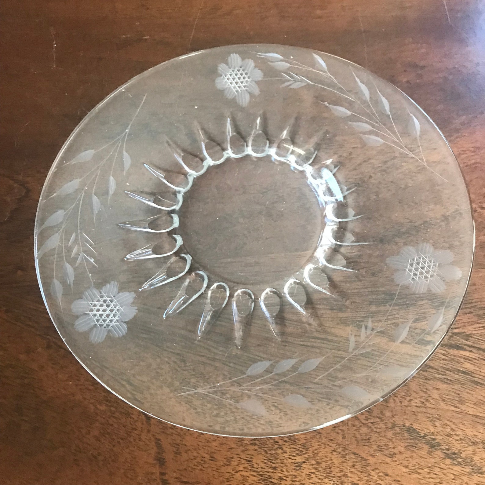 Four (4) Cornflower Cut on New Martinsville JANICE Blank Crystal Salad ...