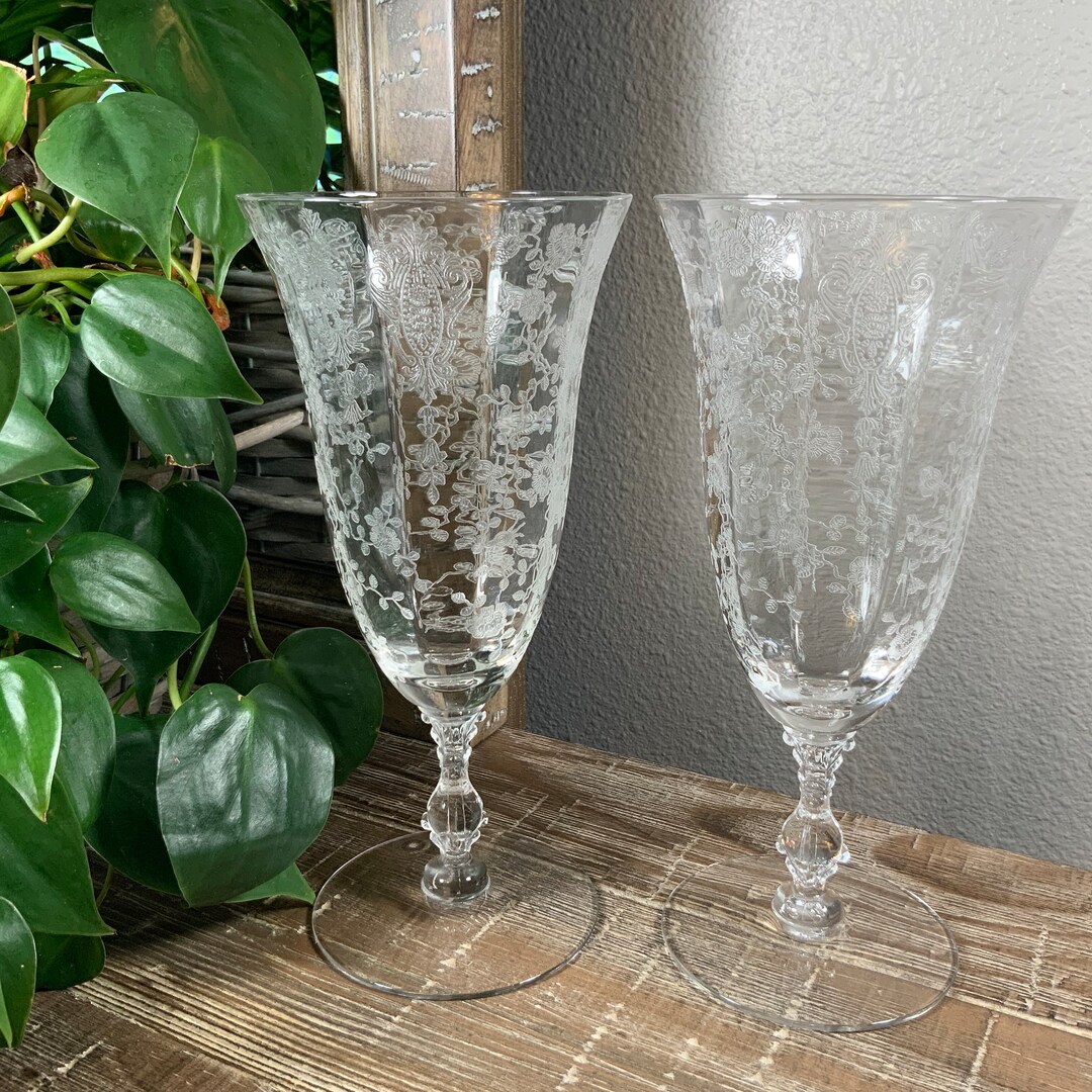 Two 2 Cambridge ROSE POINT Iced Tea Goblets Stem 3121 only One Set Left ...