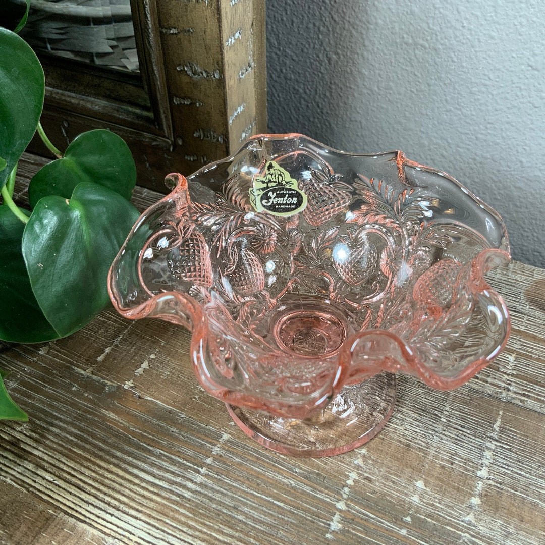 Fenton DUSTY ROSE Inverted Strawberry Pink Ruffled Footed Bowl / Candy ...