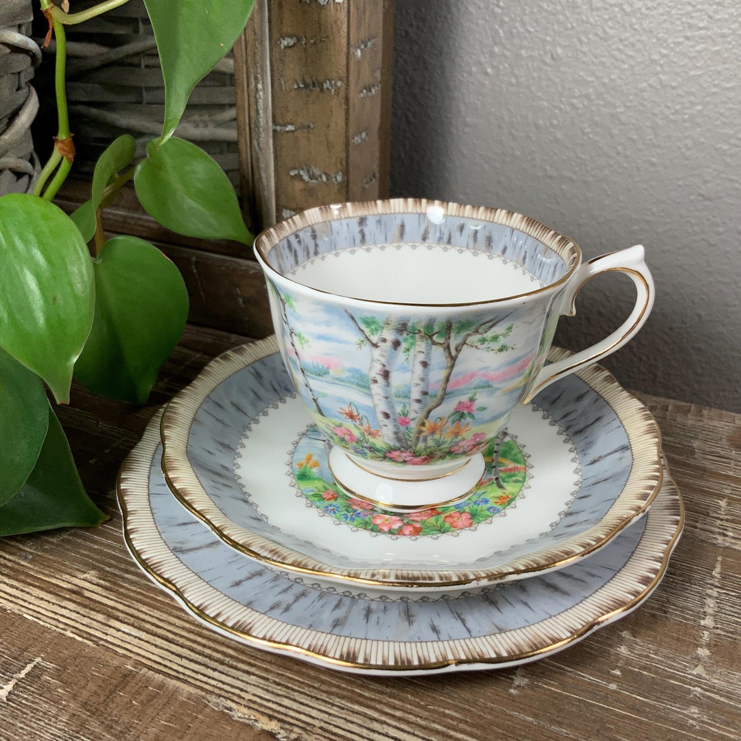 Royal Albert SILVER BIRCH Tea Trio - Cup and Saucer - Bread and Butter ...