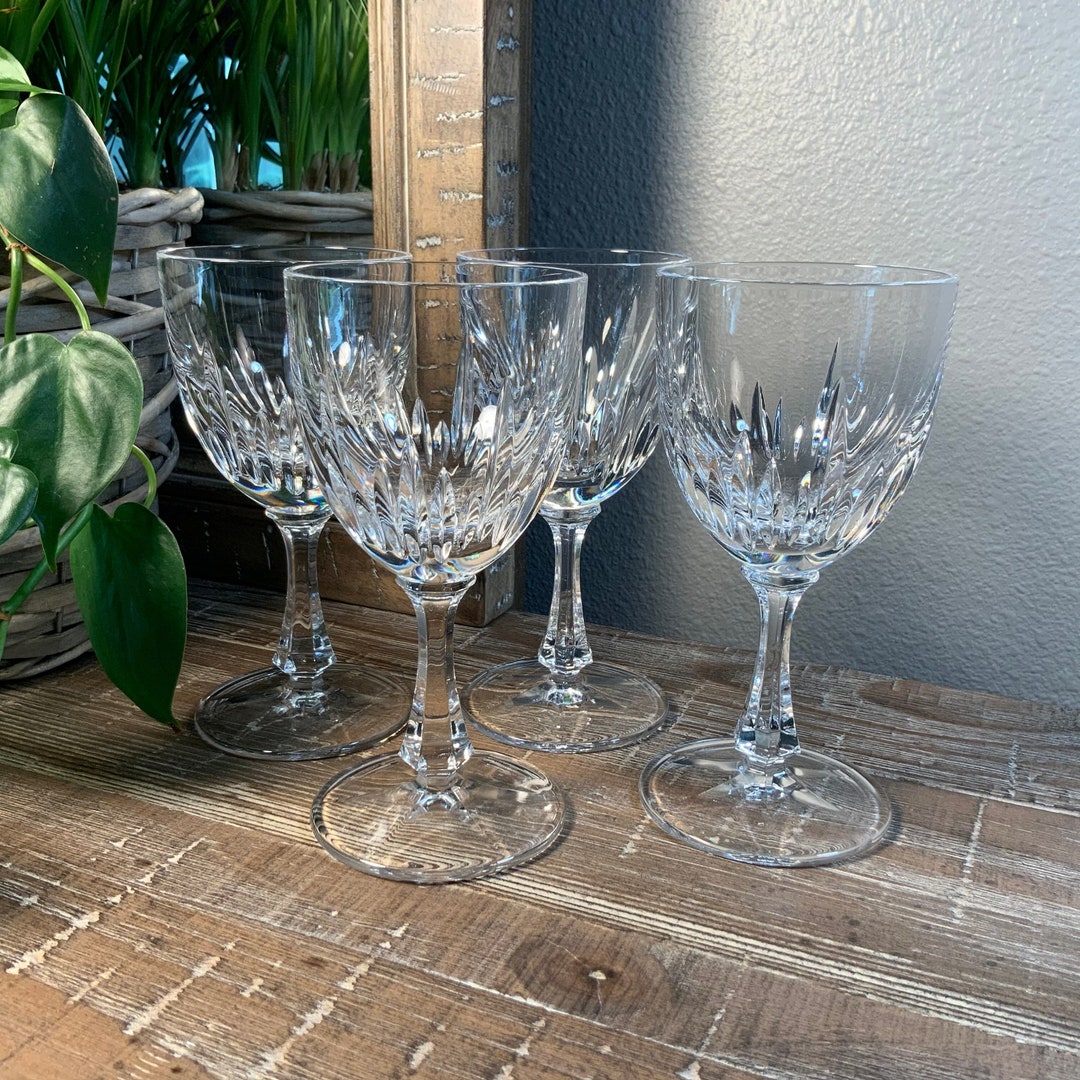 Four (4) Gorham HEARTHGLOW Wine Goblets - Vertical Cut Crystal Stemware ...