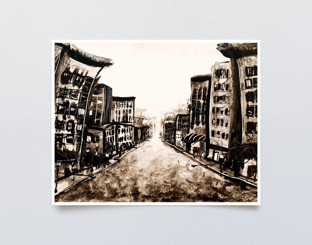 City Artwork, Gritty City Wall Art, Ink Cityscape Print, NYC Original ...