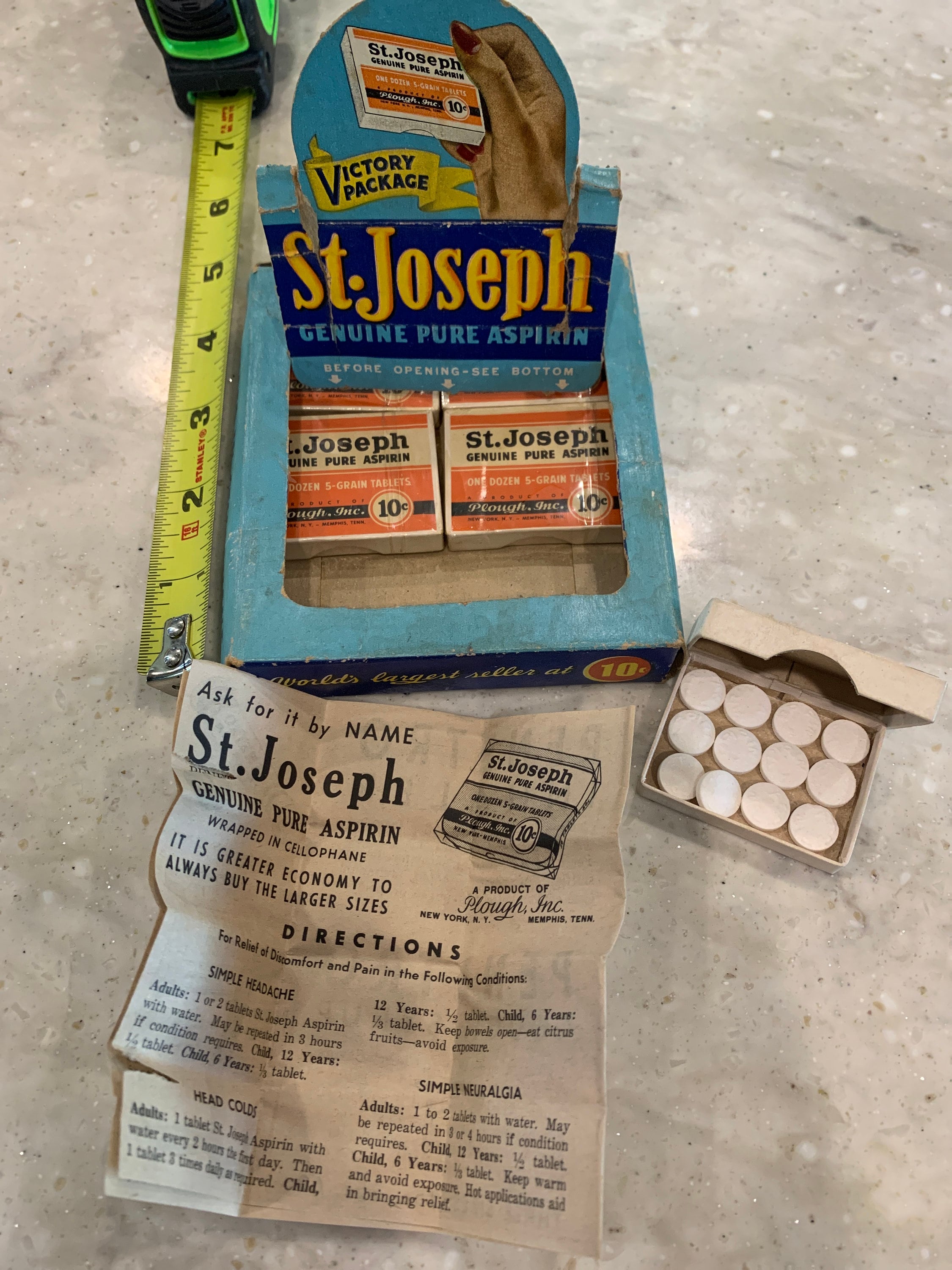Vintage Medicine St Joseph Aspirin VICTORY PACKAGE W Package Insert and ...