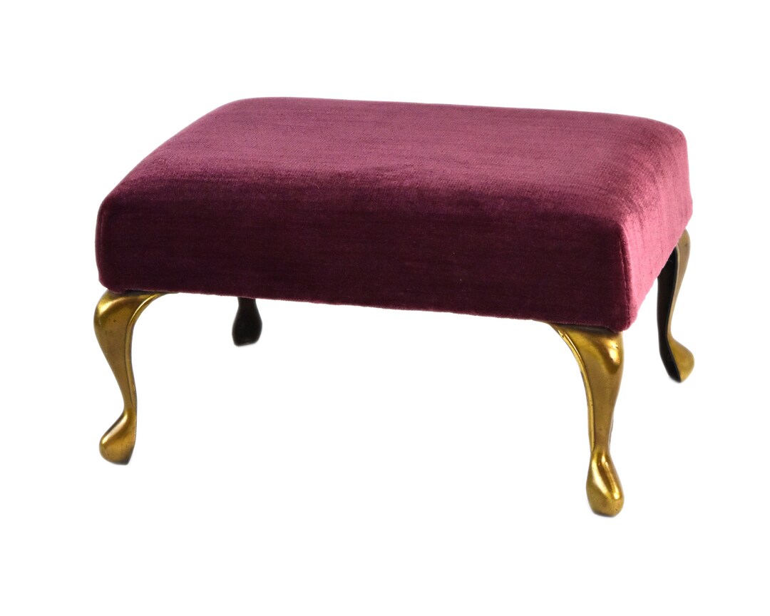 Vintage Petite Footstool Ottoman With Brass Cabriolet Legs Purple Velvet Vintage Living Room ...