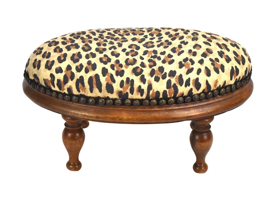Vintage Petite Leopard Print Footstool With Brass Tacks - Etsy