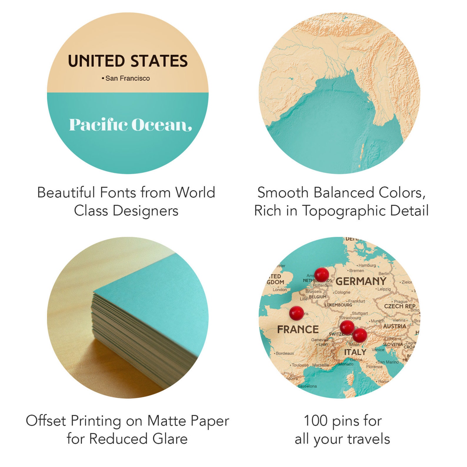 Push Pin World Map Poster- Turquoise World Map- Travel Map- World Map ...