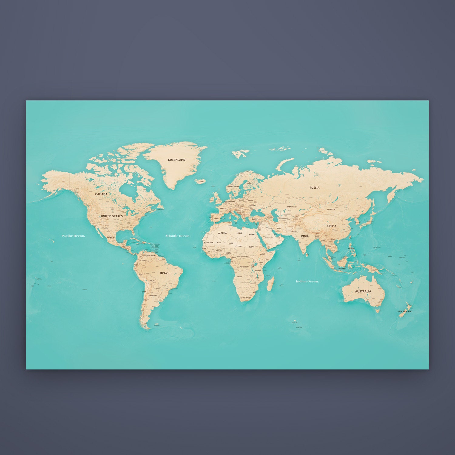 Push Pin World Map Poster- Turquoise World Map- Travel Map- World Map ...