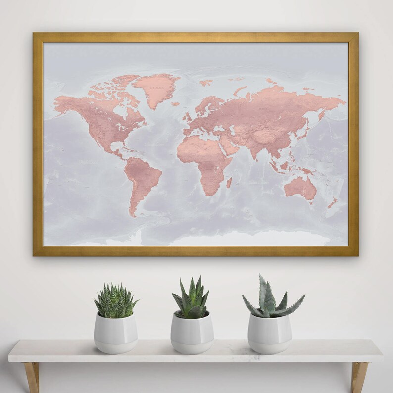 Push Pin World Map Framed Pink World Map World Map Push Pin | Etsy