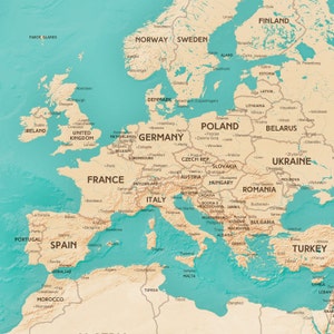 Push Pin World Map Framed- Turquoise World Map- World Map Push Pin ...