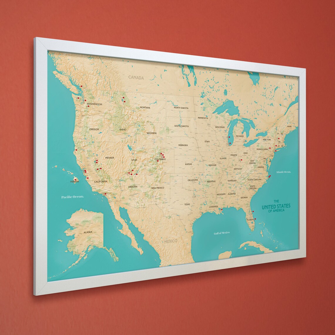 United States Push Pin Map Framed- US Map- Push Pin Map USA- National ...