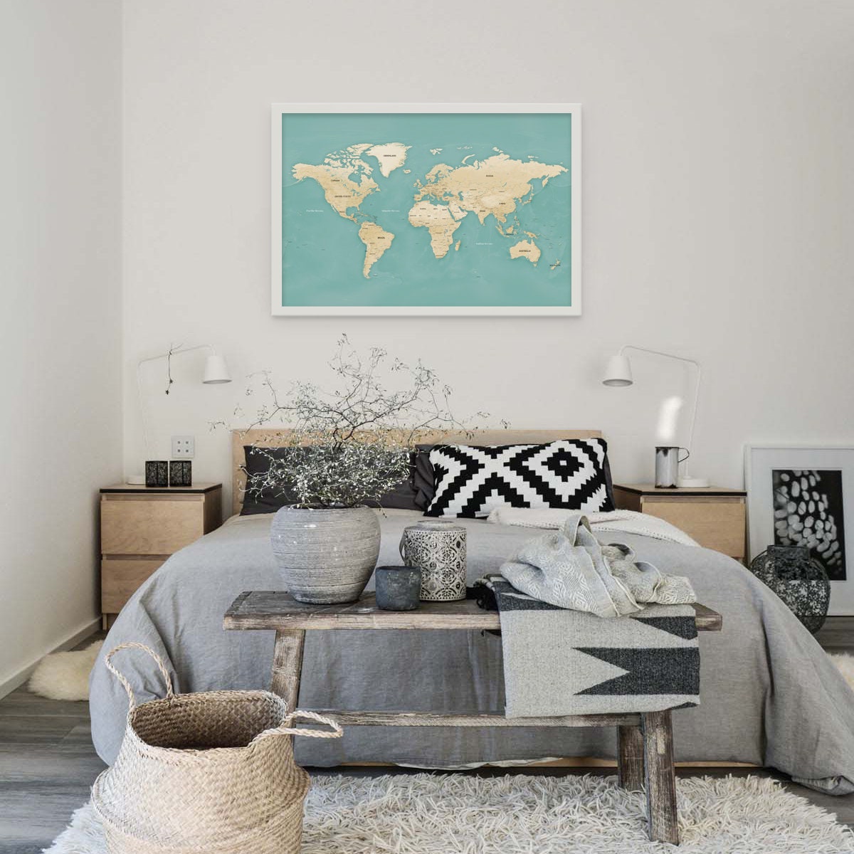 Push Pin World Map Poster Turquoise World Map Travel Map | Etsy
