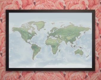 Push Pin World Map Poster Turquoise World Map Travel Map - Etsy