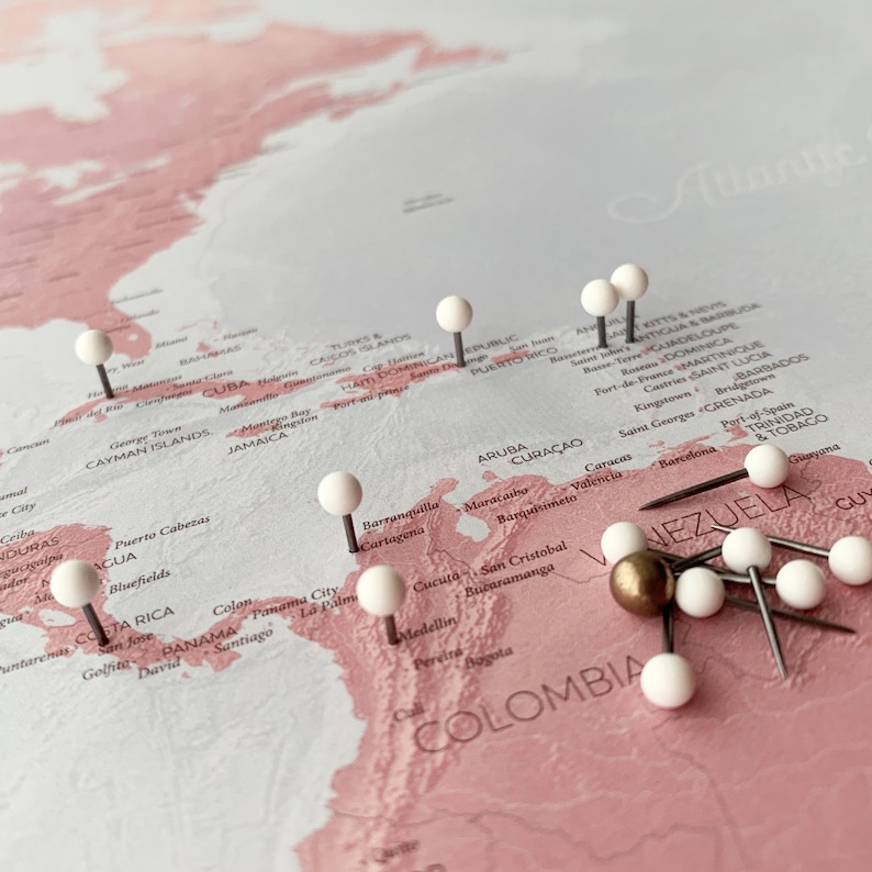 Push Pin World Map Framed Pink World Map World Map Push Pin - Etsy