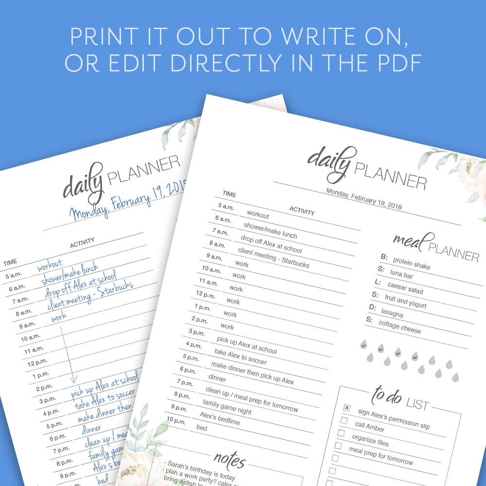 Daily Planner Floral Design Editable PDF Instant Download - Etsy