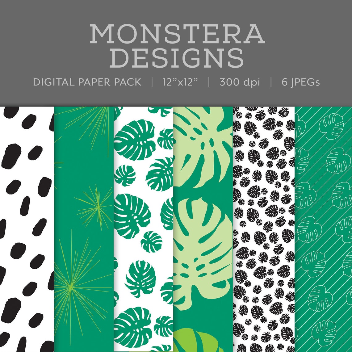Monstera Digital Paper Pack | Digital Scrapbook Paper | Leaves | Plants ...