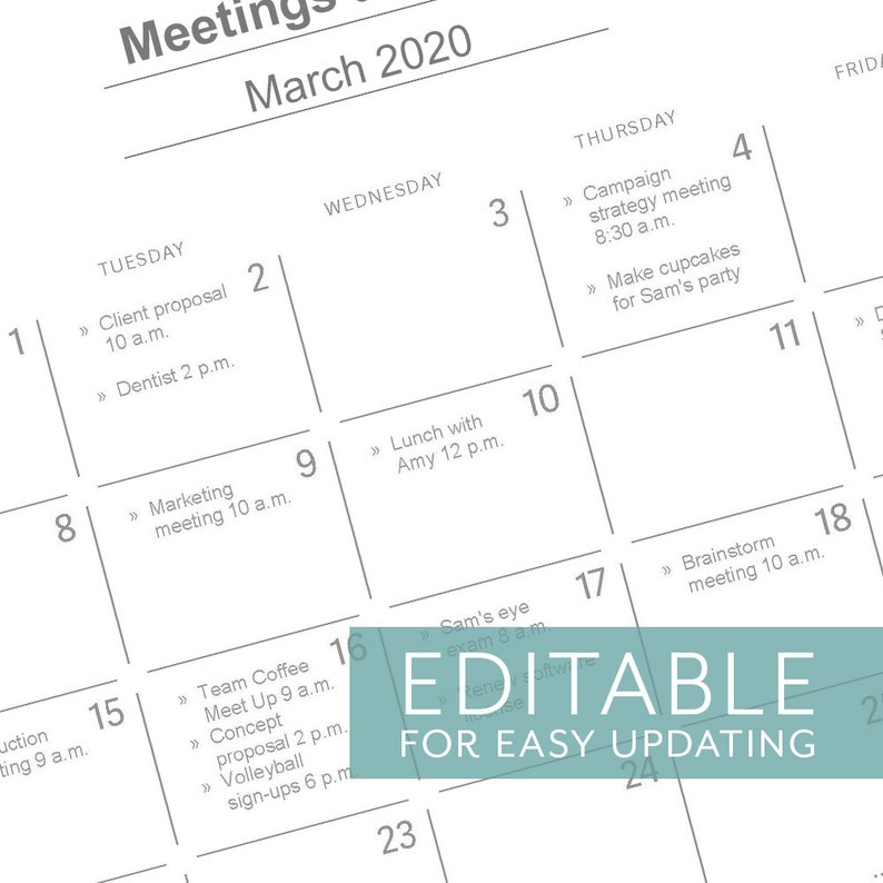 Blank Monthly Calendar / Editable / Printable / Planner / Instant ...