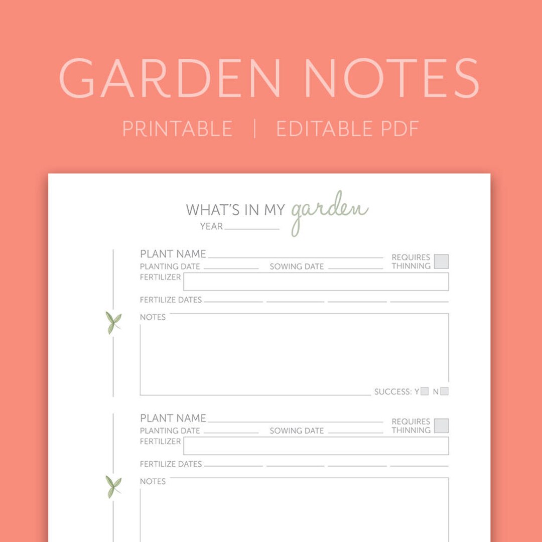 Editable Garden Notes Garden Planner Planting Notes Vegetable Garden ...