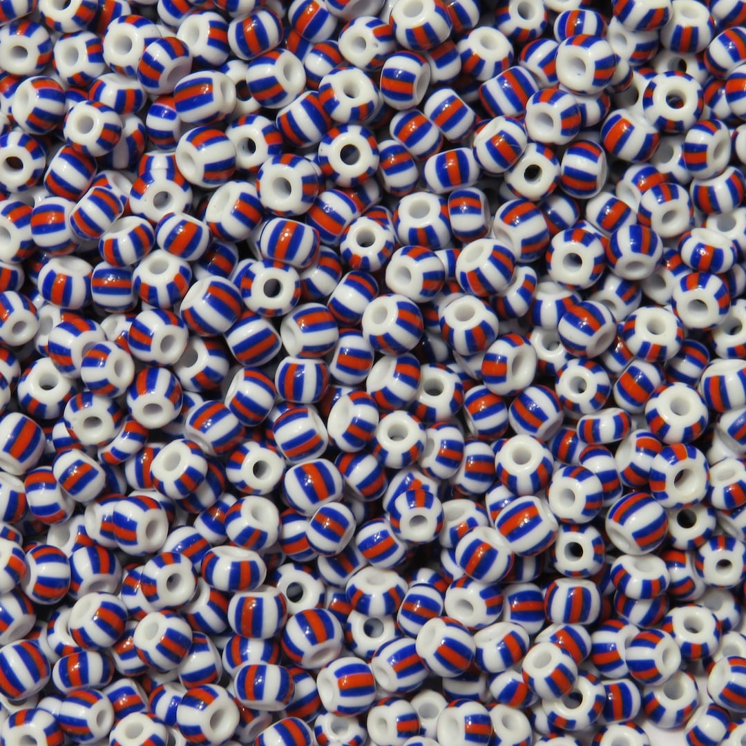 6/0 Czech Preciosa Ornela Glass Stripe Seed Beads, White/red/blue, 20 ...