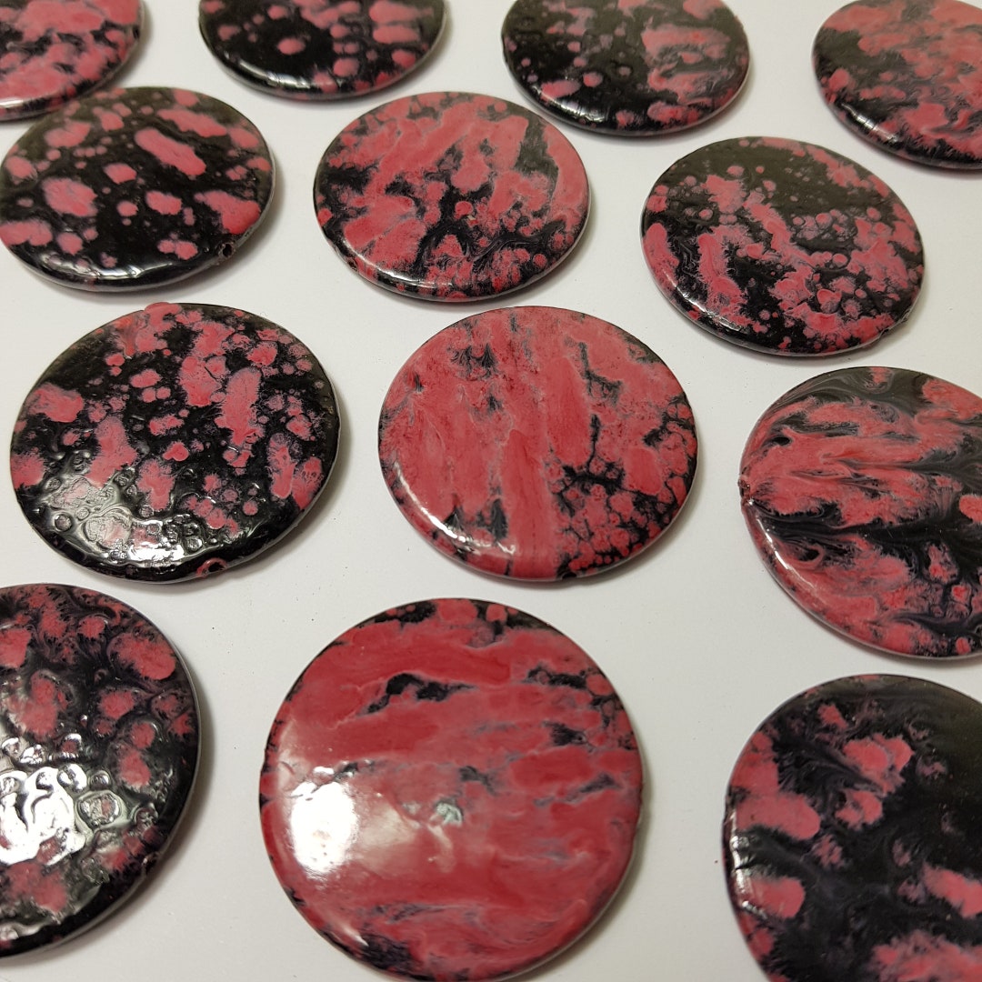 40mm Round Flat Pink and Black Resin Disks, 4 Pcs - Etsy