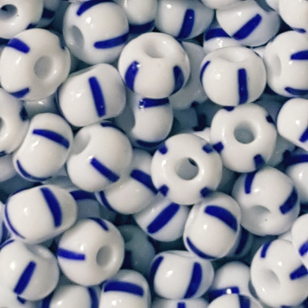7/0 Czech Ornela Glass Stripe Seed Beads, White/blue Stripe (col: 03330 ...