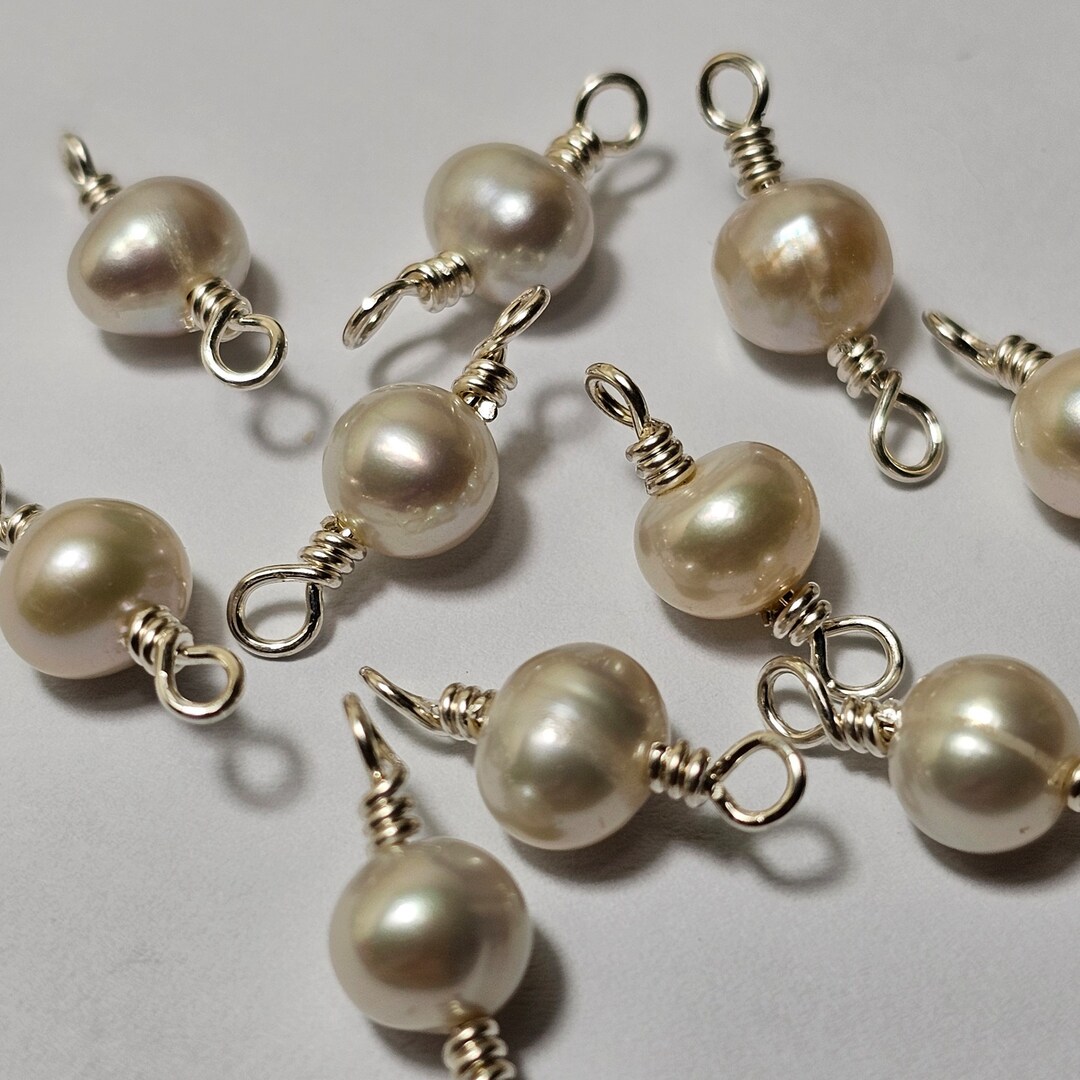 6mm Freshwater Potato Pearl and Sterling Silver Connectors, 2 Pcs ...