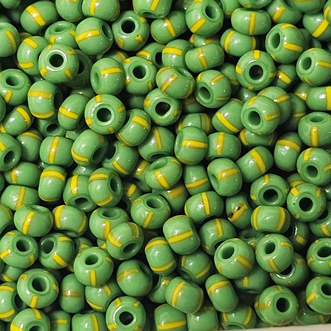 7/0 Czech Ornela Glass Green/yellow (col: 53800) Striped Seed Beads, 20 ...