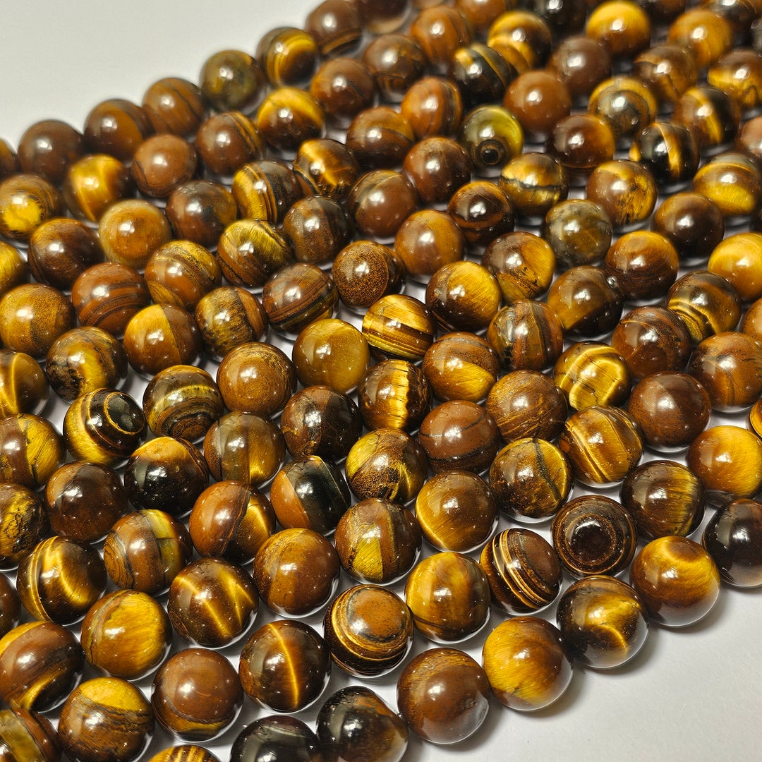 Natural Yellow Tiger Eye Gemstone Round Beads, 15'' Strand - Select ...