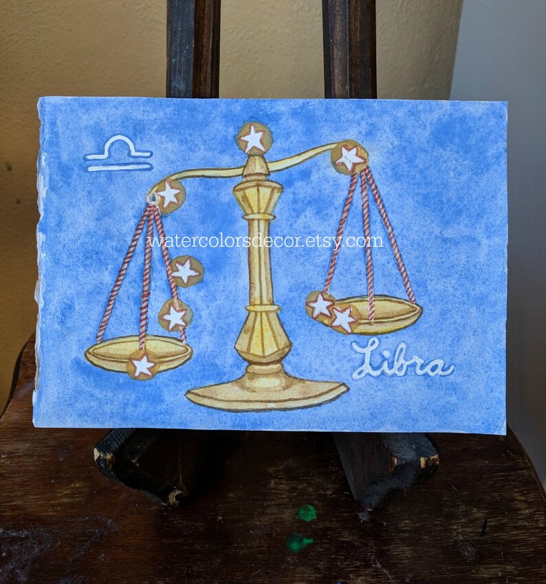 Original Libra Constellation Watercolor Painting 5x7 Zodiac Art ...