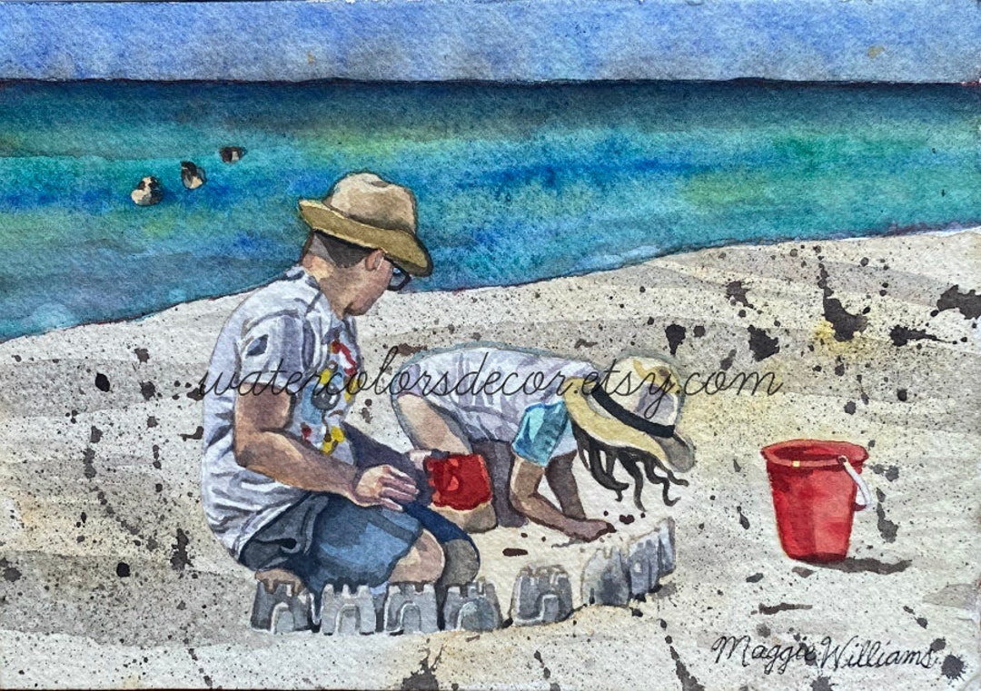 Beach Watercolor Sandcastle Painting Original 6 X 9 Nautical - Etsy