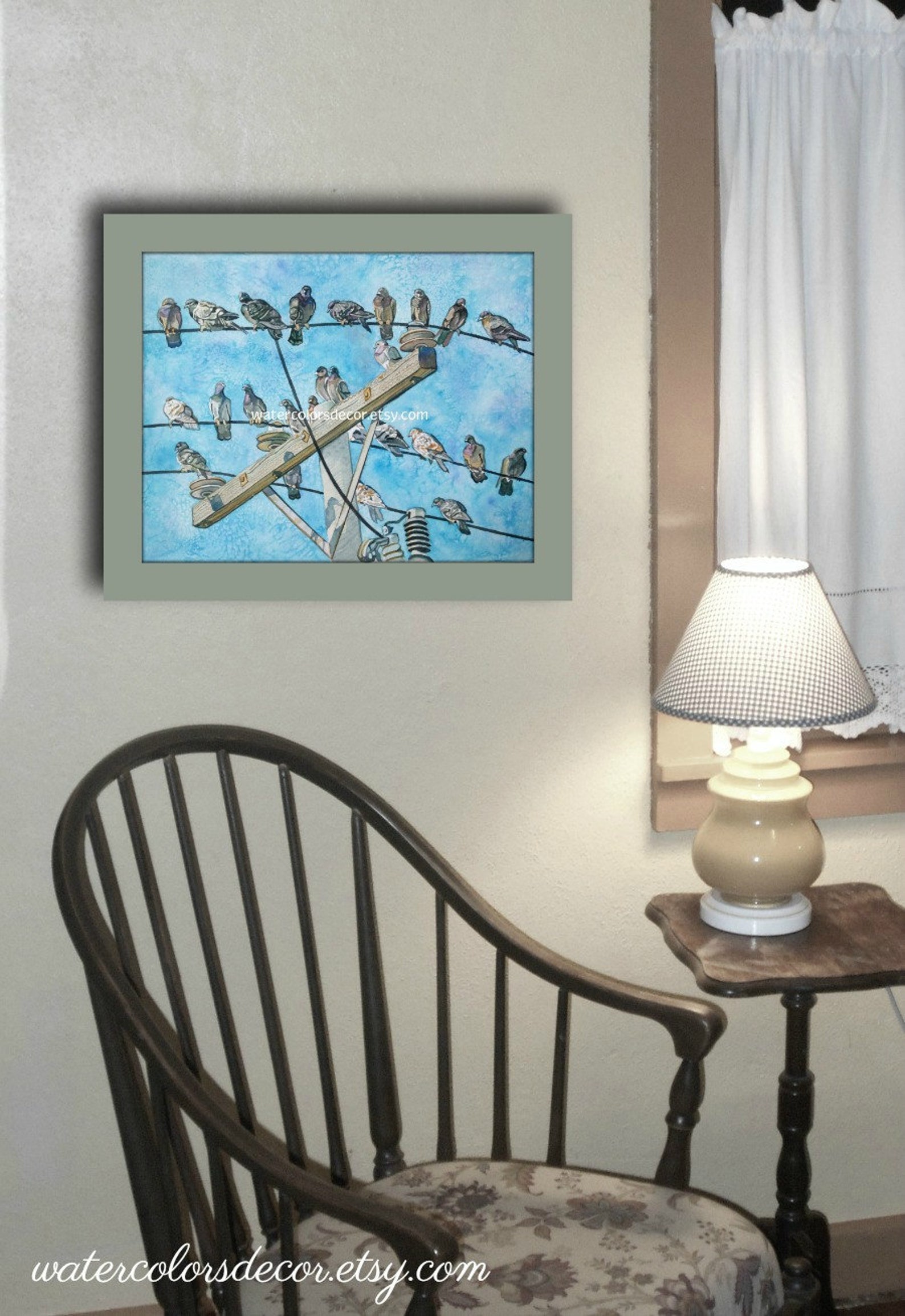 Original Birds on Wire Watercolor Painting Telephone Pole | Etsy