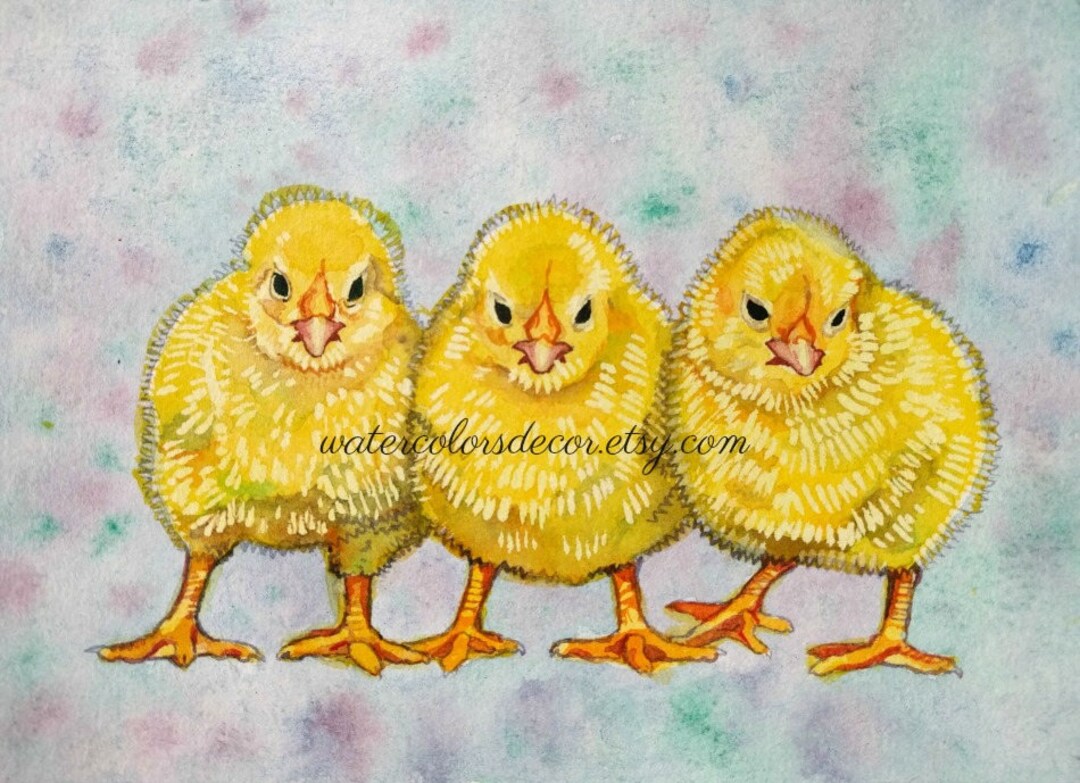 Baby Chicks Watercolor Original Painting 5x7 Easter Decor Nursery Wall ...