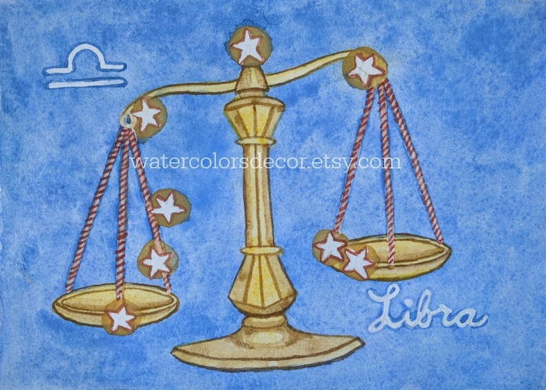 Original Libra Constellation Watercolor Painting 5x7 Zodiac Art ...