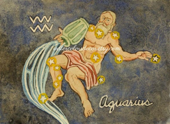 Original Aquarius Watercolor Painting Water bearer zodiac art | Etsy